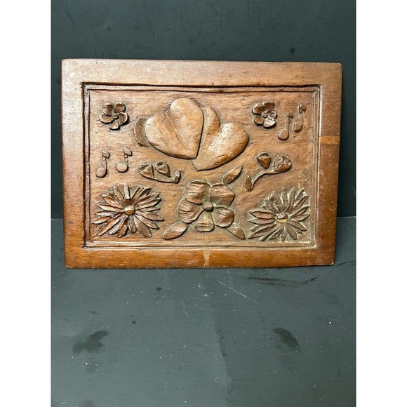 Wooden | Accents | Vintage Hand Carved Wooden Picture Hearts Musical ...